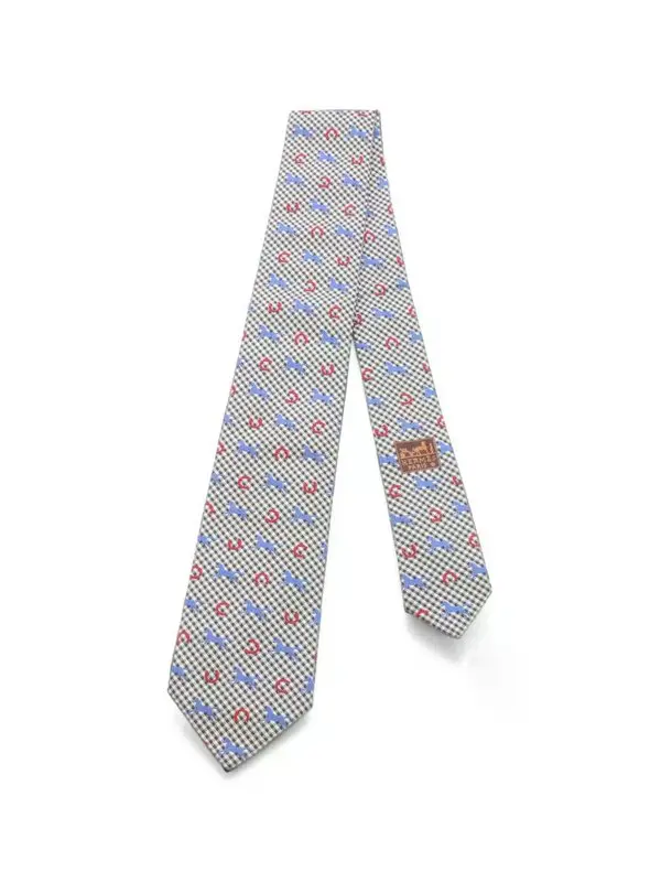 Hermès 2010s Horse-print Silk Tie - Black