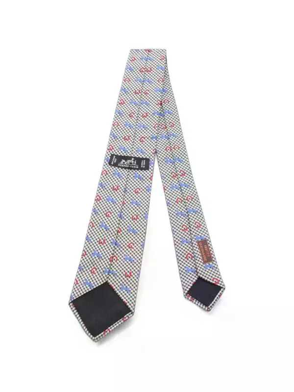 Hermès 2010s Horse-print Silk Tie - Black