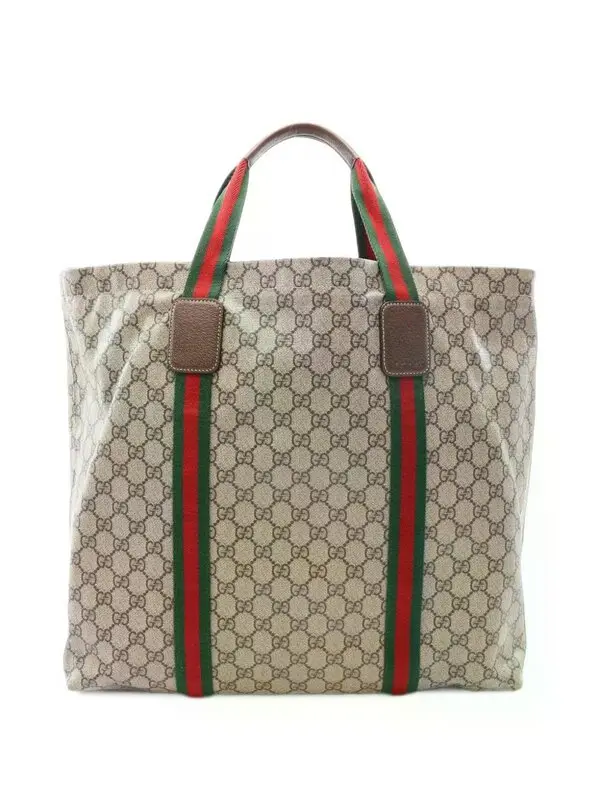 Gucci 2000s Gg Supreme Web Logo-pattern Tote Bag - Neutrals