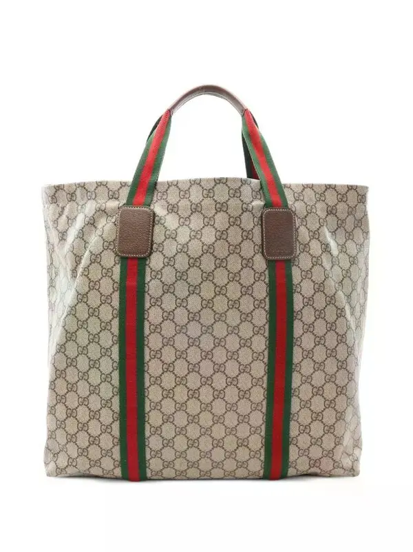 Gucci 2000s Gg Supreme Web Logo-pattern Tote Bag - Neutrals