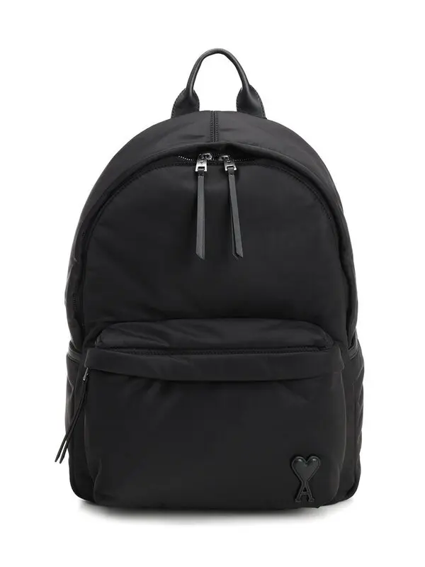 AMI Paris Marcel Backpack In Padded Nylon Canvas - Black