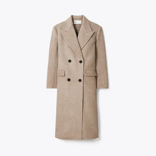 Tory Burch Double Breasted Wool Coat - Ashed Mocha