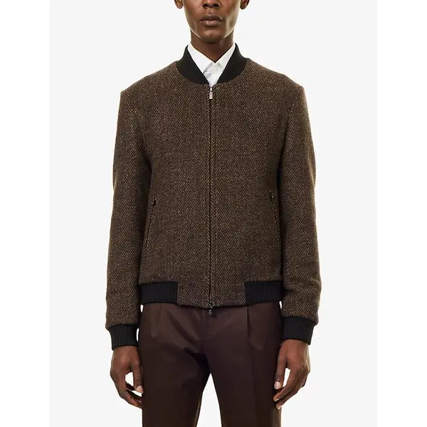Corneliani Herringbone Wool-blend Bomber Jacket