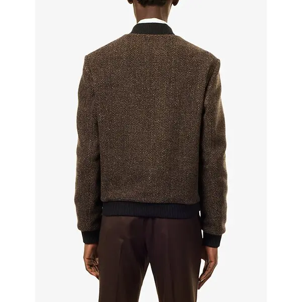 Corneliani Herringbone Wool-blend Bomber Jacket