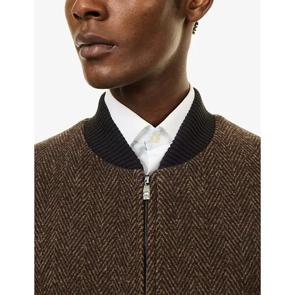 Corneliani Herringbone Wool-blend Bomber Jacket