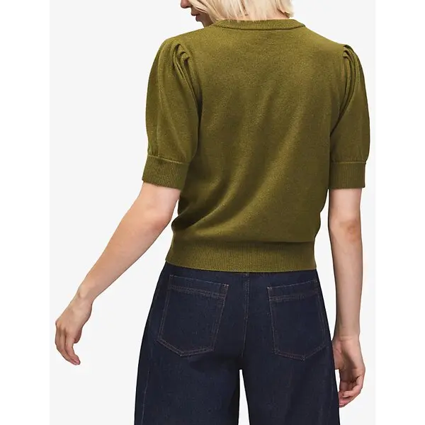 RO&ZO Pleated Shoulders Wool And Cashmere-blend Knit Top