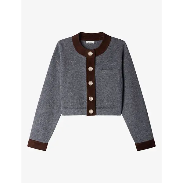 Sandro Suede-panel Wool And Cashmere-blend Cardigan