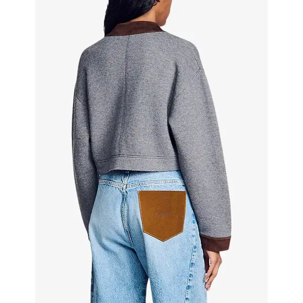 Sandro Suede-panel Wool And Cashmere-blend Cardigan