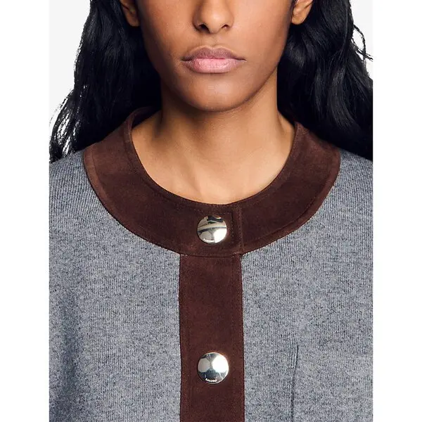 Sandro Suede-panel Wool And Cashmere-blend Cardigan