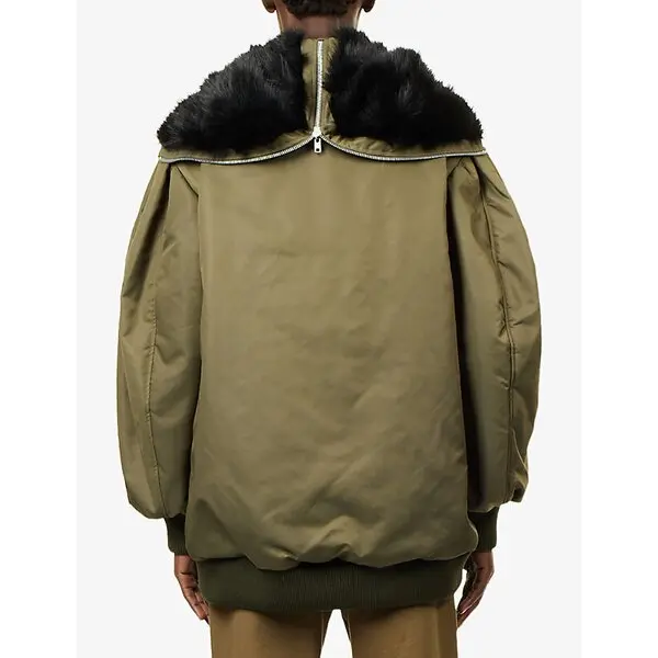 Simone Rocha Split Faux-fur Hood Oversized Woven Bomber Jacket - Black/black