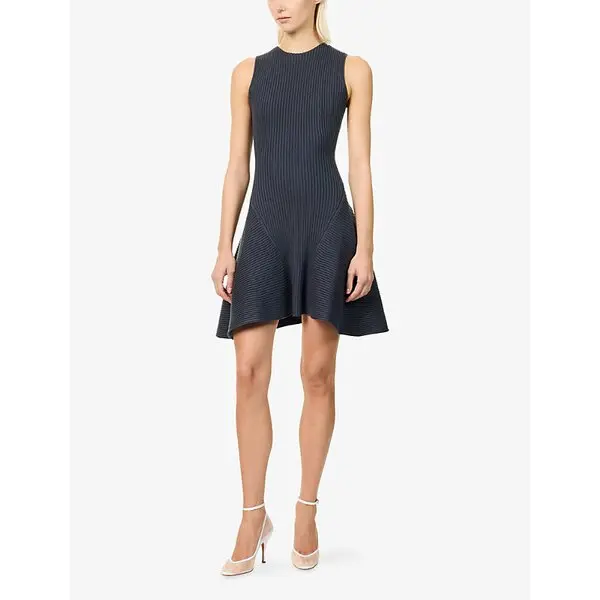 Alaïa Ribbed Flared-hem Wool-blend Midi Dress