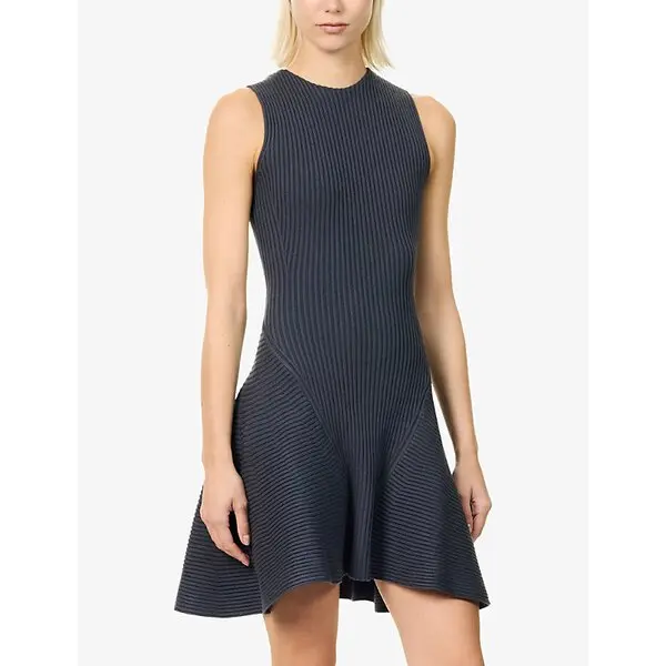 Alaïa Ribbed Flared-hem Wool-blend Midi Dress