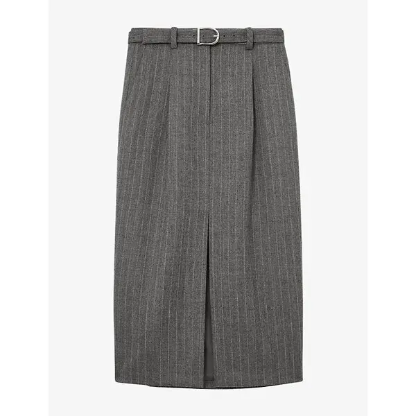REISS Astrid Pinstriped Wool Midi Skirt