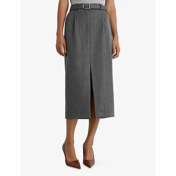 REISS Astrid Pinstriped Wool Midi Skirt