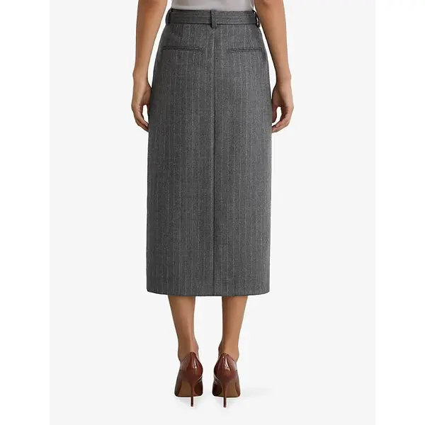 REISS Astrid Pinstriped Wool Midi Skirt