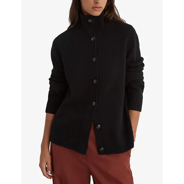 REISS Charly Funnel-neck Wool And Cashmere Cardigan