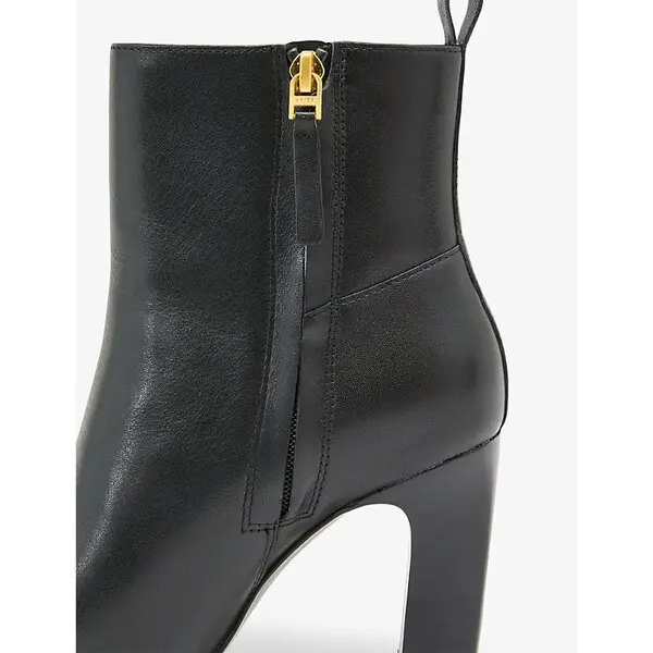 REISS Blakely Leather Heeled Ankle Boots - Black