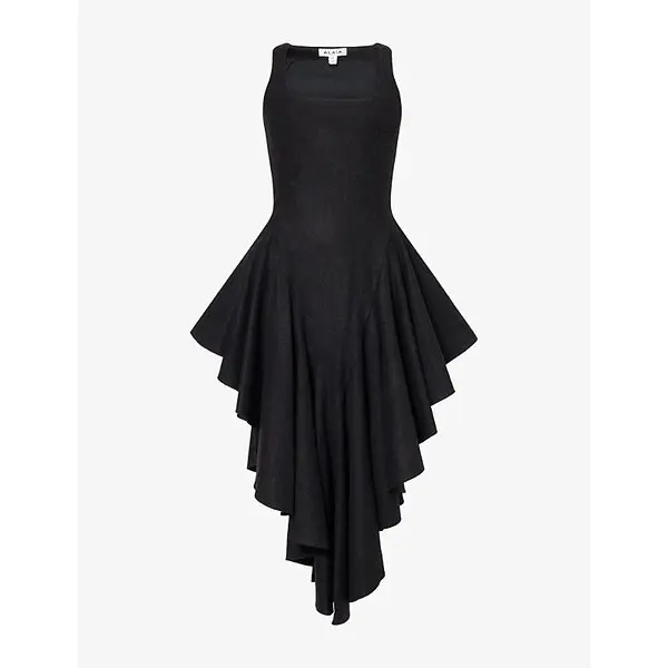 Alaïa Bustier Pleated-hem Wool Midi Dress