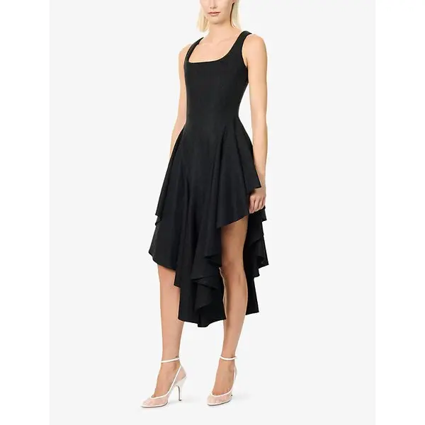 Alaïa Bustier Pleated-hem Wool Midi Dress