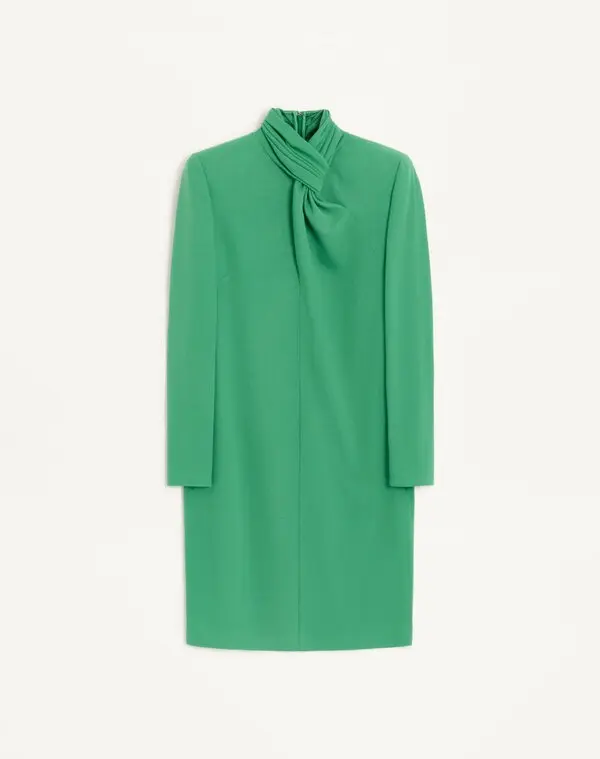 Valentino Garavani Short Dress In Crispy Light Wool - Emerald