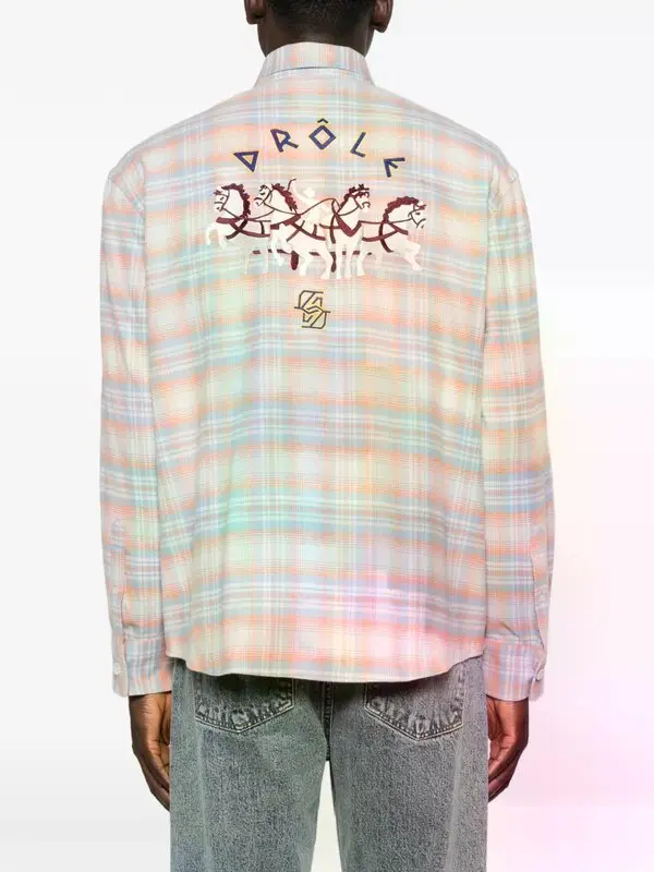 Drole De Monsieur Check-pattern Embroidered-logo Shirt