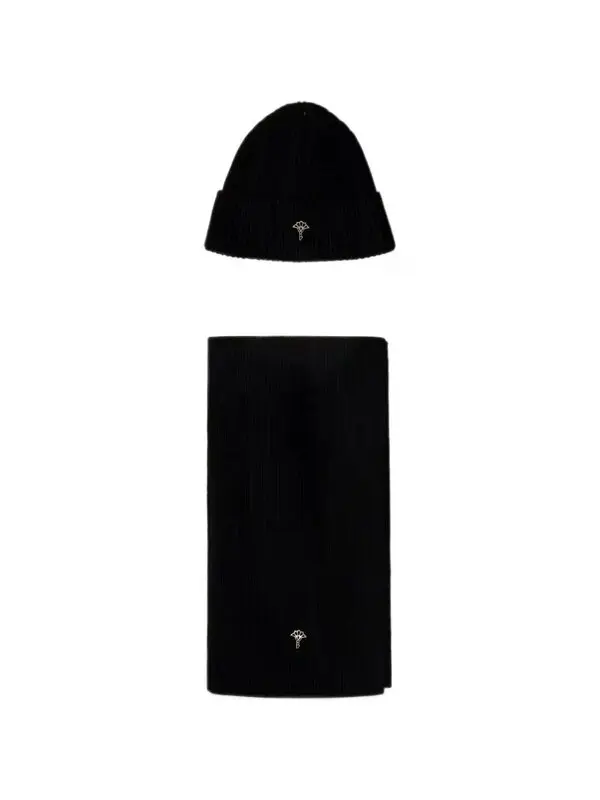 JOOP! Logo-plaque Ribbed-knit Beanie Hat And Scarf - Black