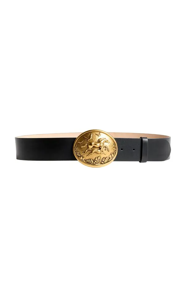 Khaite 45mm Antique Gold Hunting Scene Belt - Black