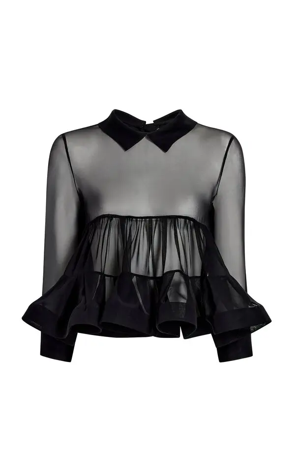 Khaite Rosamund Gathered Silk Top - Black