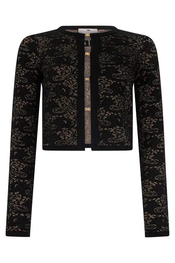 Elisabetta Franchi Short Mini Cardigan With Jewel Hook Closure - Black