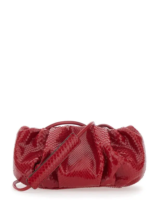 BIAGINI Pillow Mini Python Leather Clutch With Shoulder Strap & Magnetic Closure