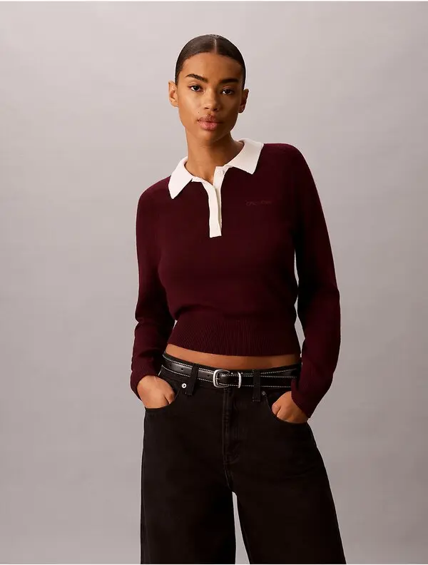Calvin Klein Extra Fine Merino Blend Polo Sweater - Raspberry Truffle