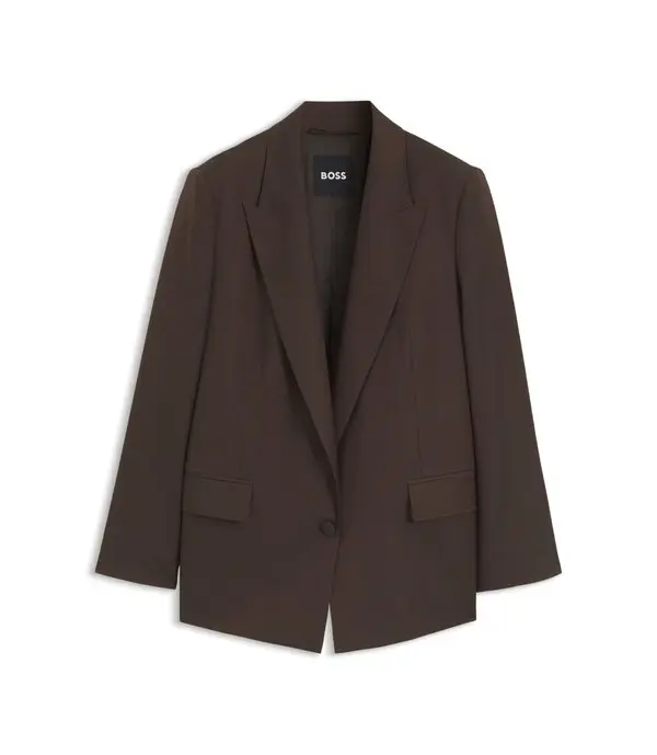 BOSS Regular-fit Jacket In Two-tone Virgin Wool - Dark Brown