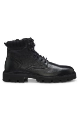 BOSS Lace-up Leather Boots With Padded Collar