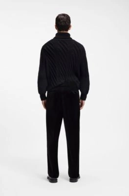 Hugo Modern-fit Pants In Cotton Velvet With Pleated Front - Black