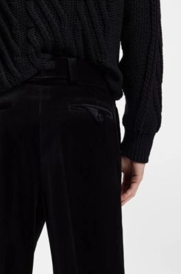 Hugo Modern-fit Pants In Cotton Velvet With Pleated Front - Black