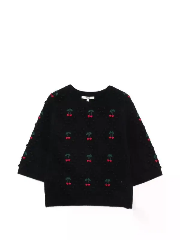 Maje Sweater With Embroidered Cherries - Blue