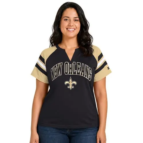 STARTER New Orleans Saints Game On Notch Neck Raglan T-shirt - Black