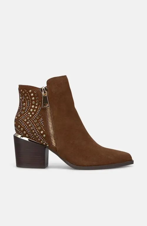 ALMA EN PENA Heeled Bootie Rhinestone Studs - Camel