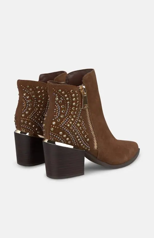 ALMA EN PENA Heeled Bootie Rhinestone Studs - Camel
