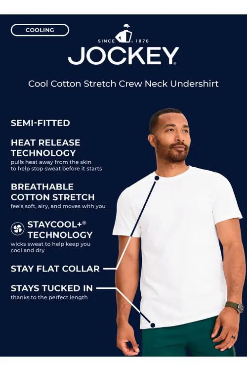 JOCKEY Cool Cotton Stretch Crew Neck Undershirt - Black