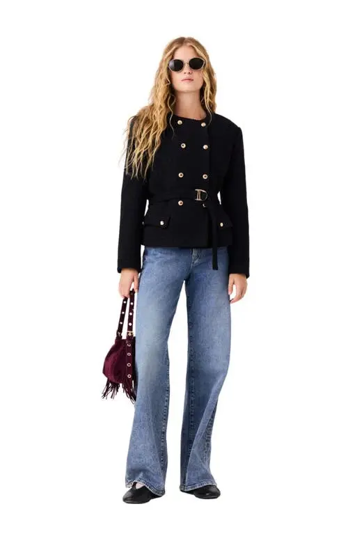 Maje Mid-length Double-breasted Jacket - Black