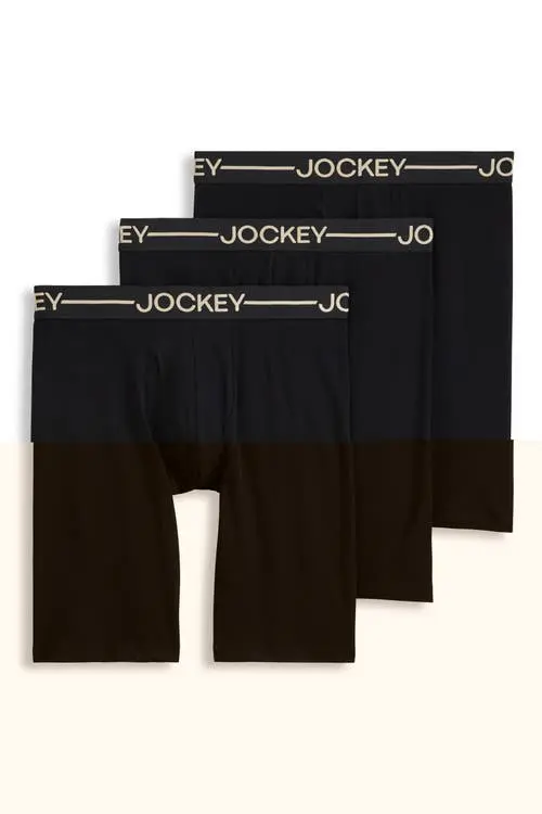 JOCKEY Organic Cotton Stretch 9.5" Long Leg Boxer Brief3 Pack - Black