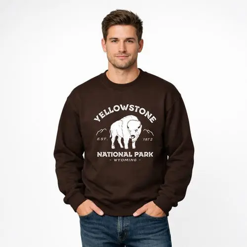 SIMPLY SAGE MARKET Vintage Yellowstone National Park Sweatshirt - Chocolate