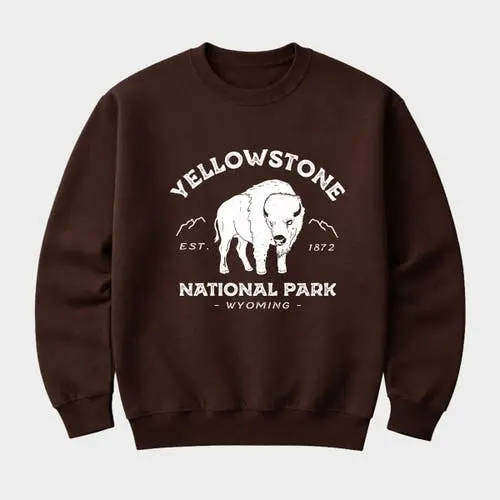 SIMPLY SAGE MARKET Vintage Yellowstone National Park Sweatshirt - Chocolate