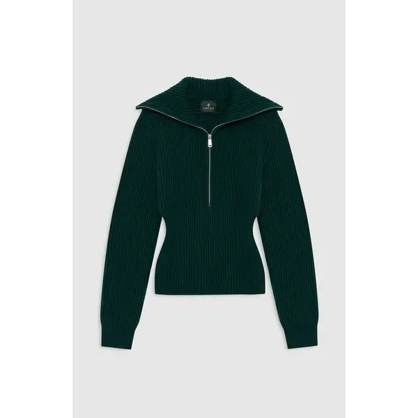 ANINE BING June Trucker Collar Sweater - Deep Emerald