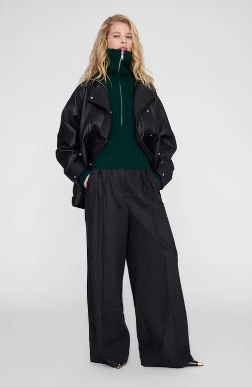 ANINE BING June Trucker Collar Sweater - Deep Emerald