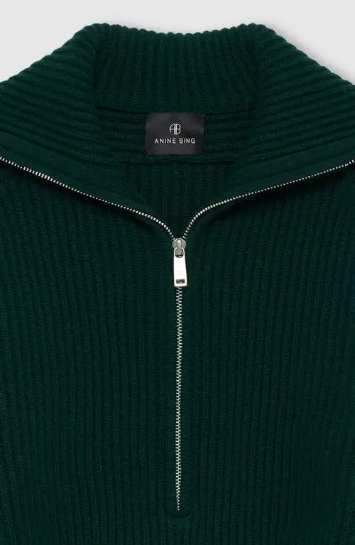 ANINE BING June Trucker Collar Sweater - Deep Emerald