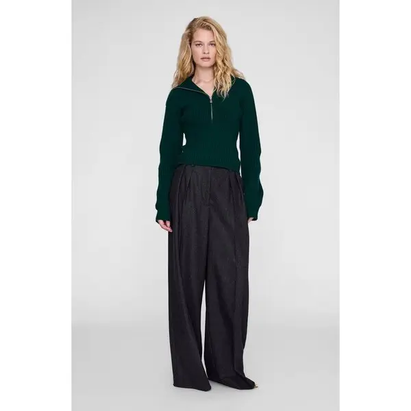 ANINE BING June Trucker Collar Sweater - Deep Emerald