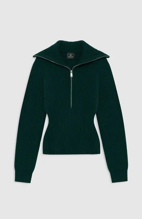 ANINE BING June Trucker Collar Sweater - Deep Emerald