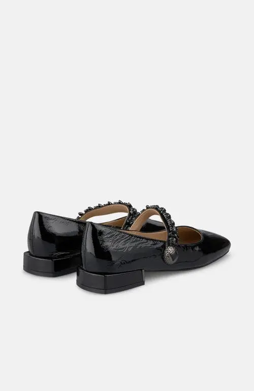 ALMA EN PENA Flat Shoe Jewel Strap - Black